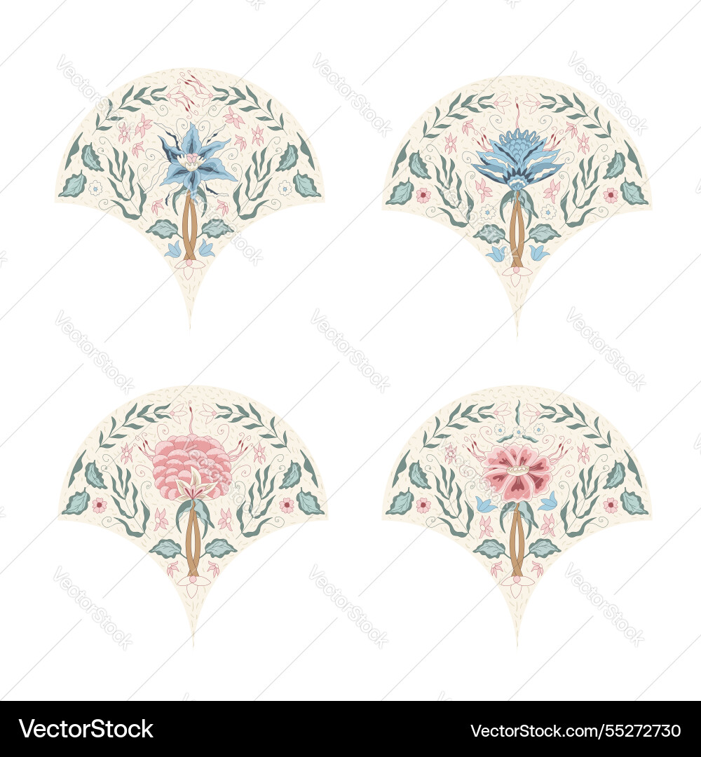 Floral scallop elements flowers isolated on white Vector Image