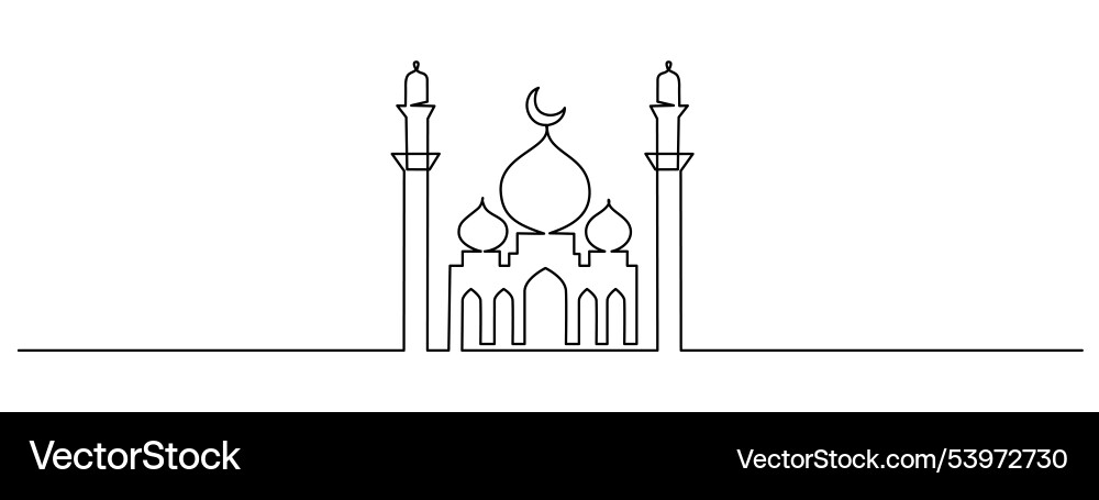 Islamic mosque in one continuous line drawing Vector Image