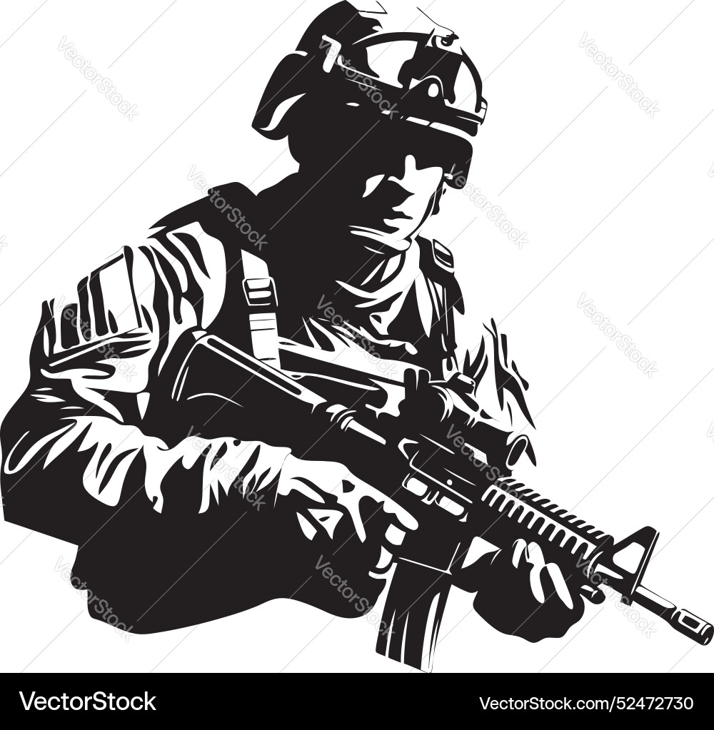 Military precision black iconic soldier holding Vector Image