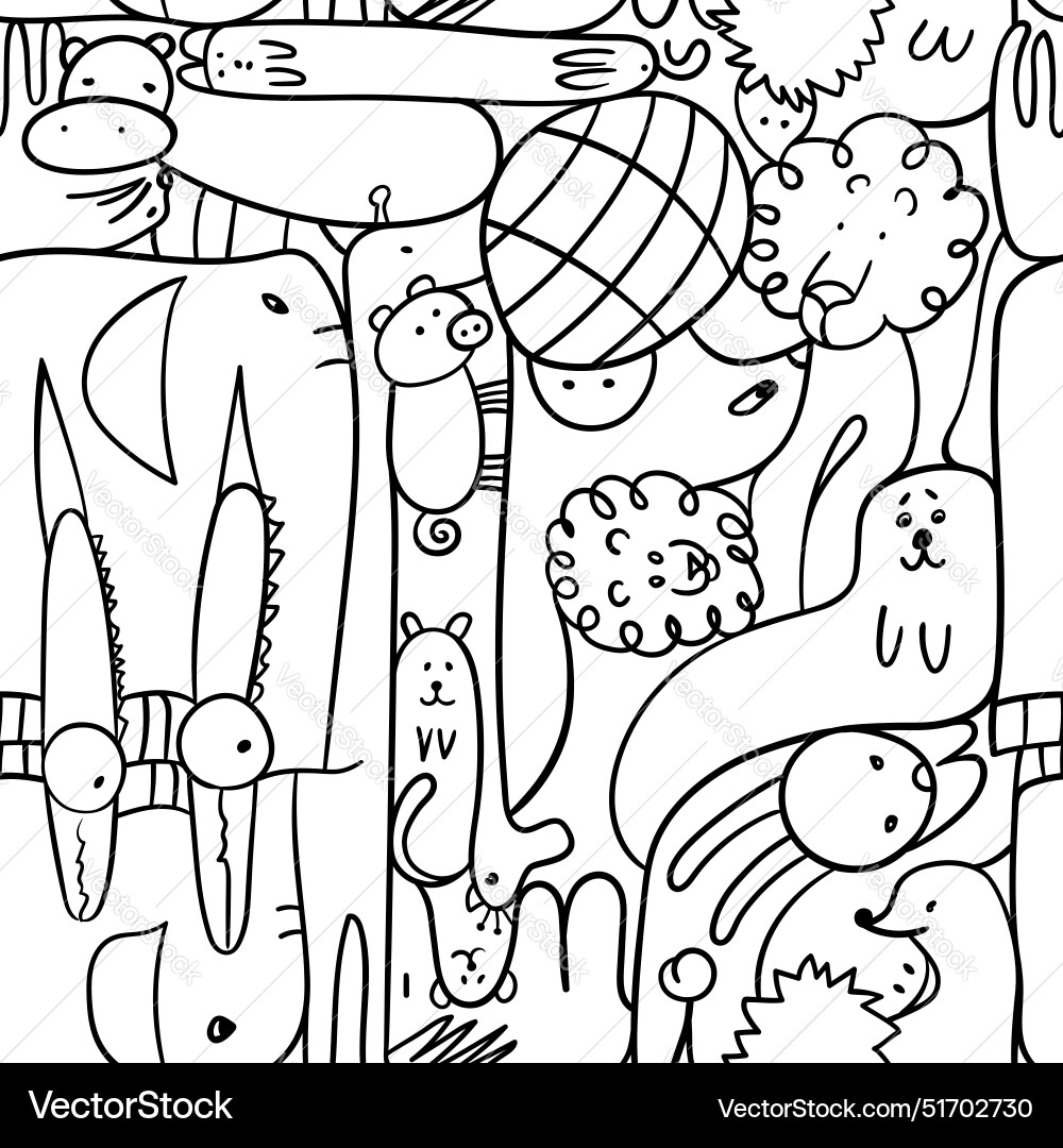 Seamless pattern with cute cartoon characters Vector Image