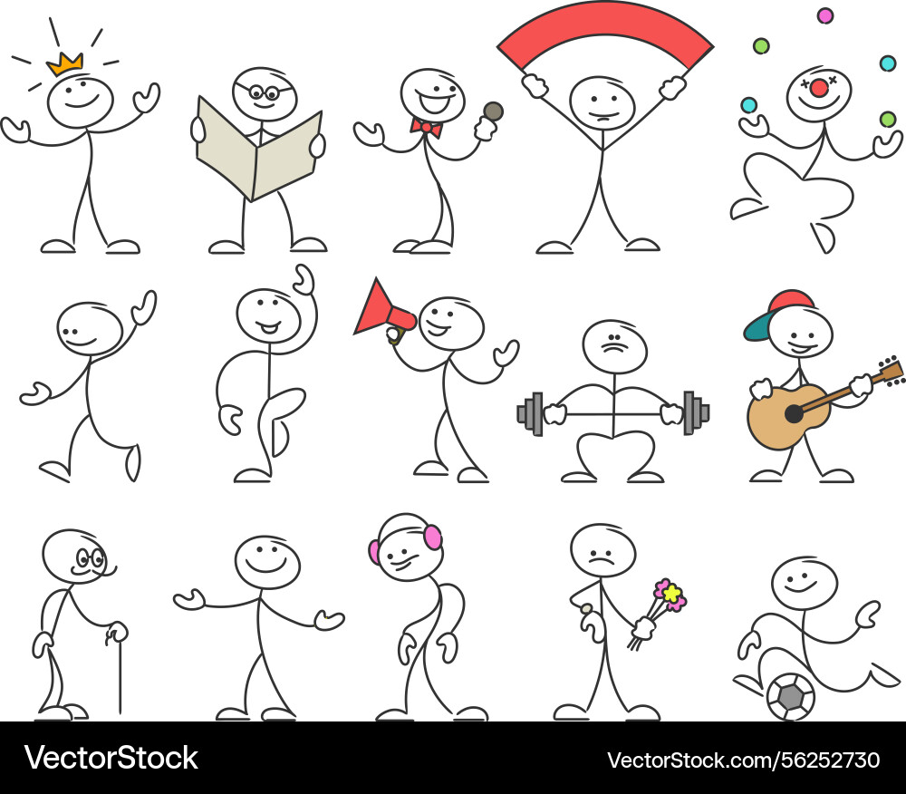 Stick man in different poses Royalty Free Vector Image