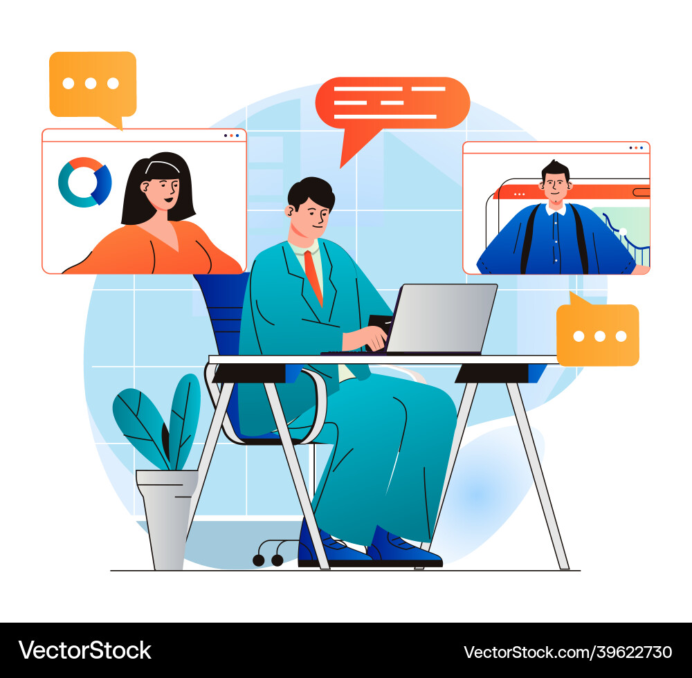 Video conference concept in modern flat design Vector Image