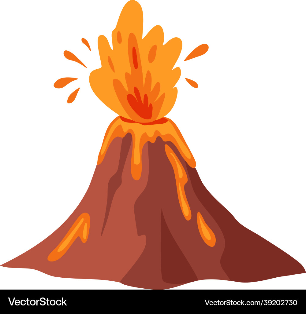 Volcanoes Lava Cartoon Volcano Eruption. Flowing Lava. Cartoon Style.