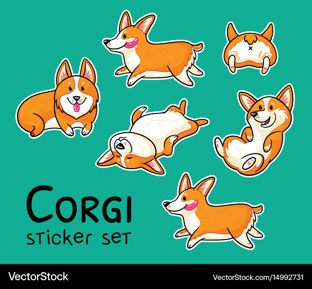 Corgi sticker set Royalty Free Vector Image - VectorStock