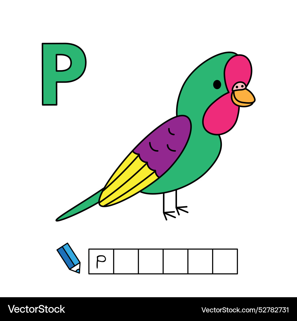 Cute cartoon animals alphabet parrot Royalty Free Vector