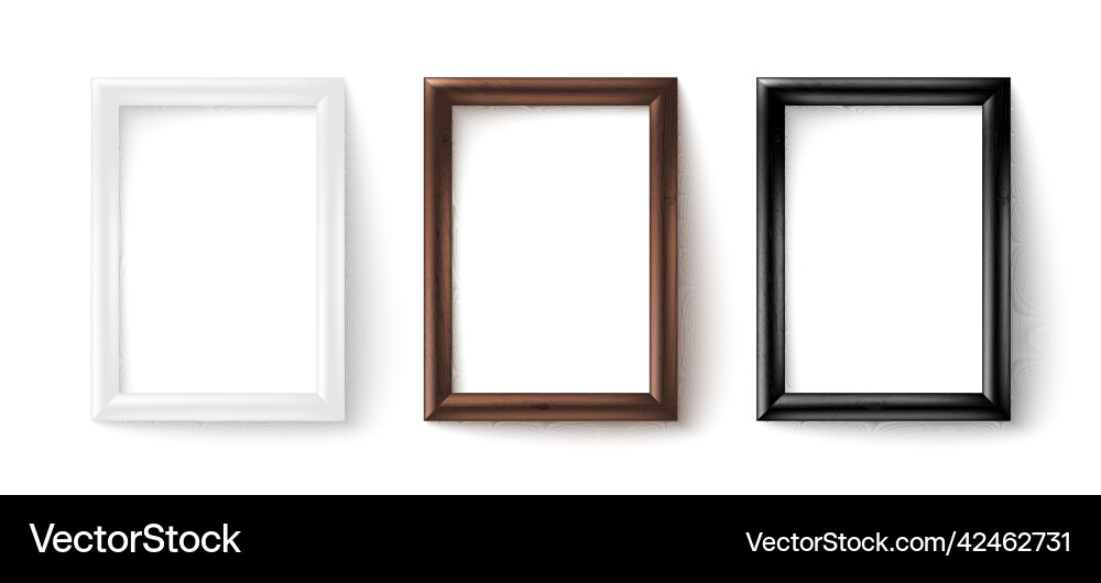 Realistic 3d blank wooden photo picture frames Vector Image