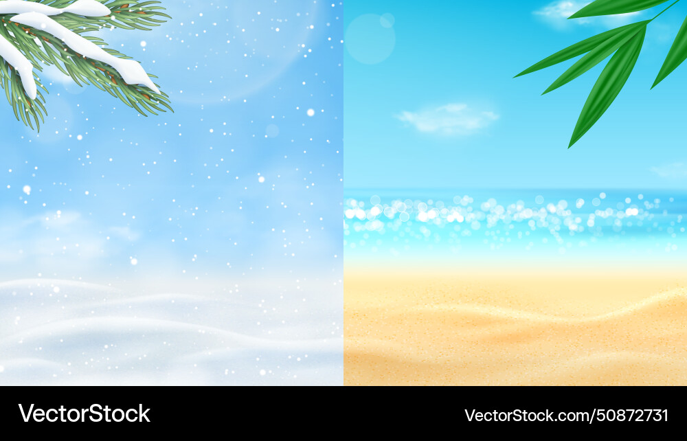 Winter and summer comparison seasons banner Vector Image