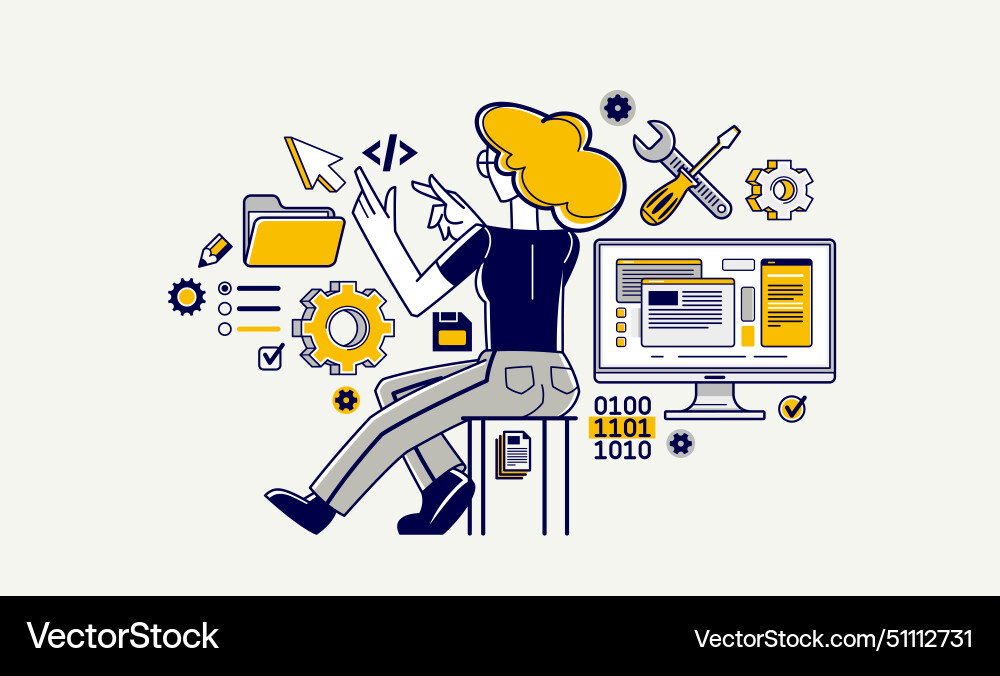 Woman technician computer engineer repairing pc Vector Image