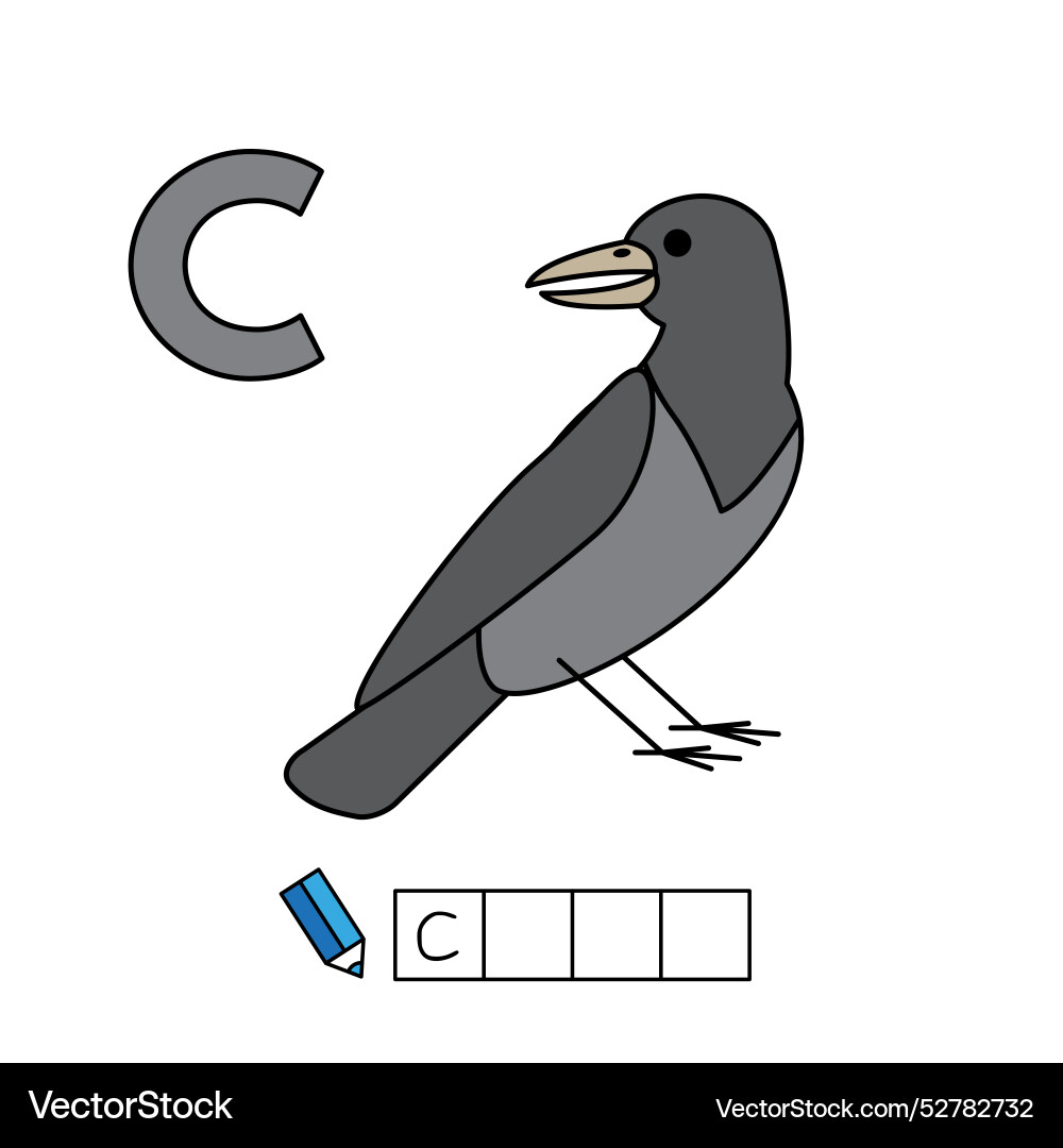 Cute cartoon animals alphabet crow Royalty Free Vector Image