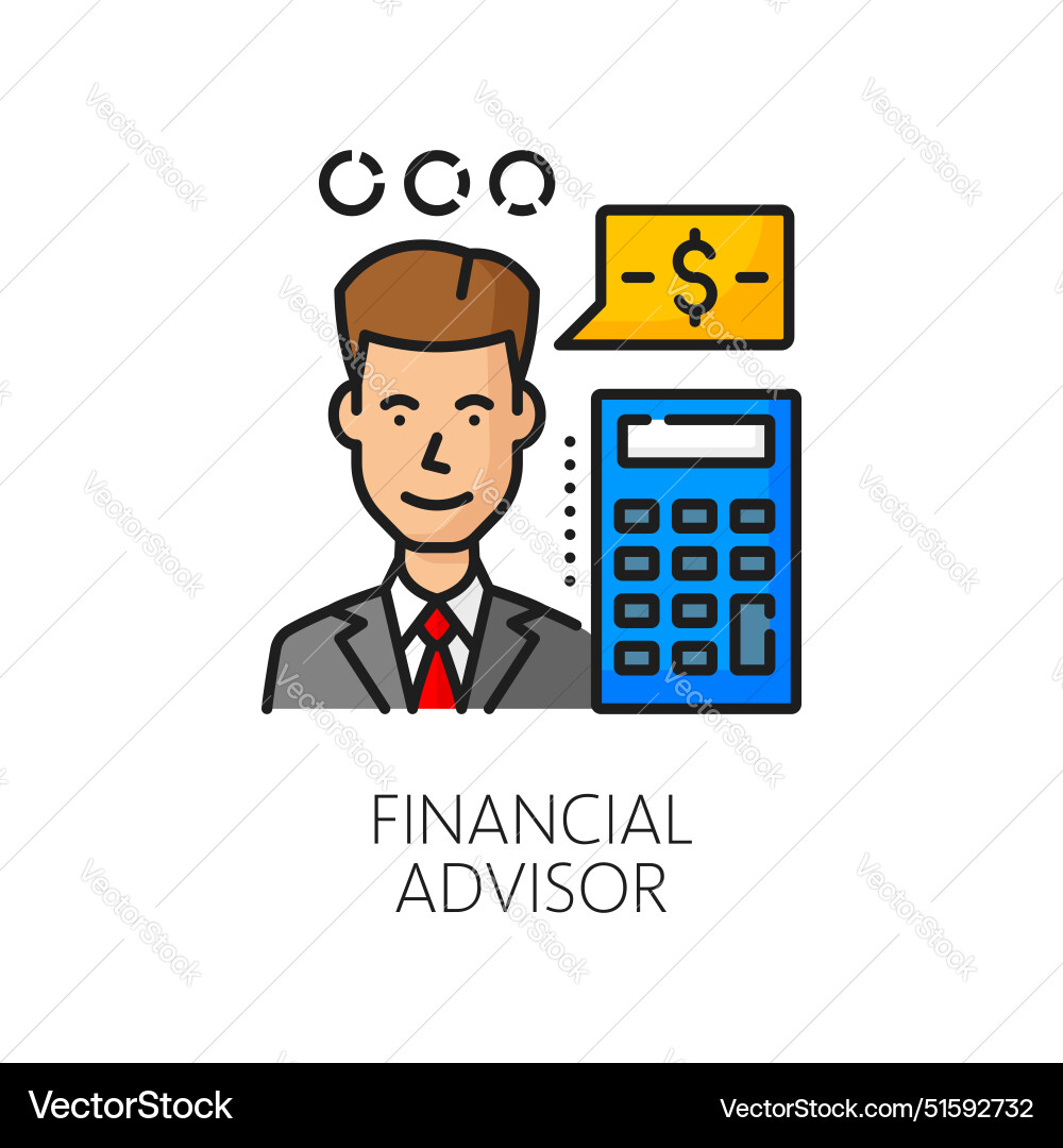 Financial advisor line icon man and calculator Vector Image