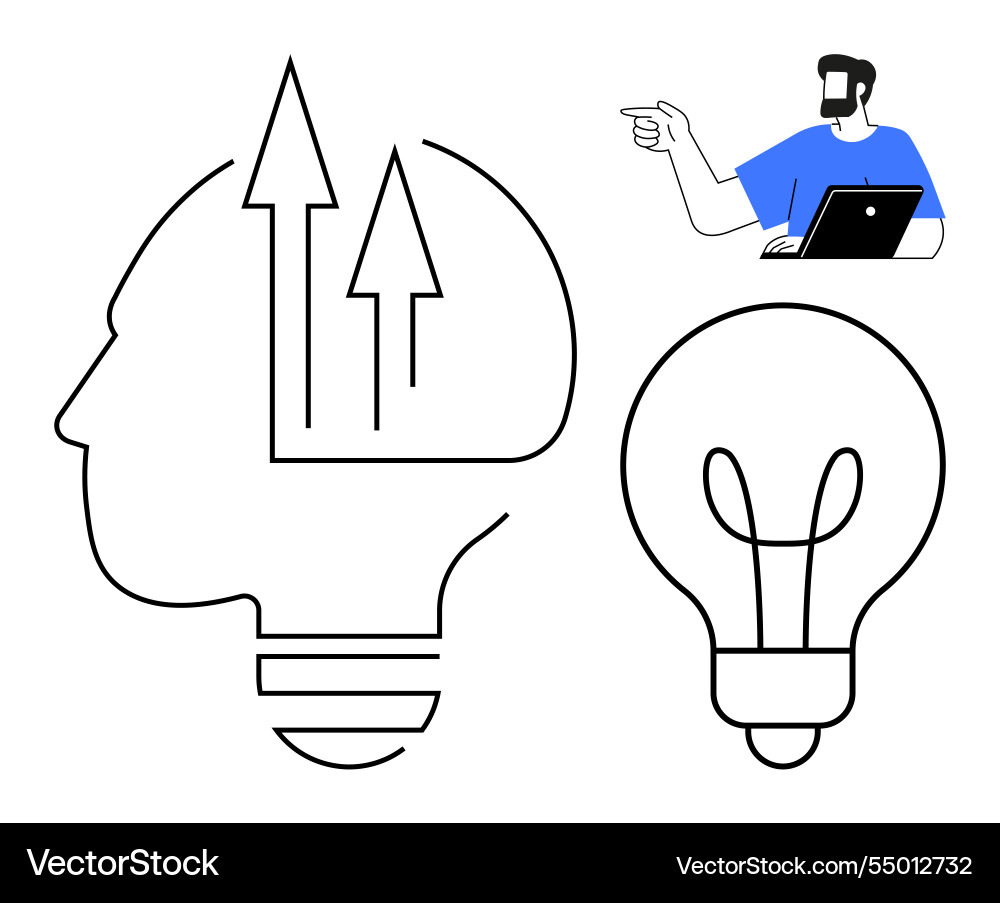 Human head profile with upward arrows lightbulb Vector Image