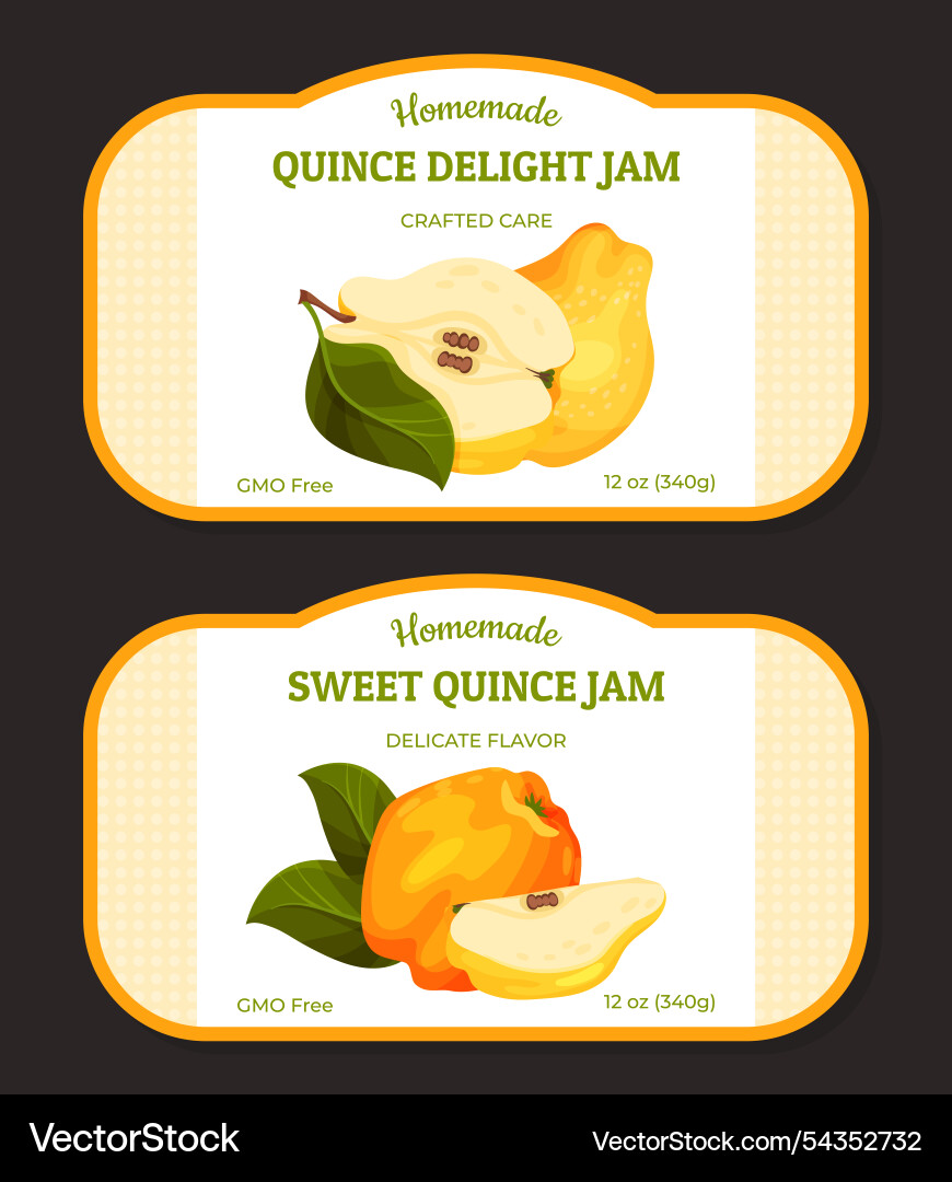 Quince fruit jam label design with ripe crop Vector Image