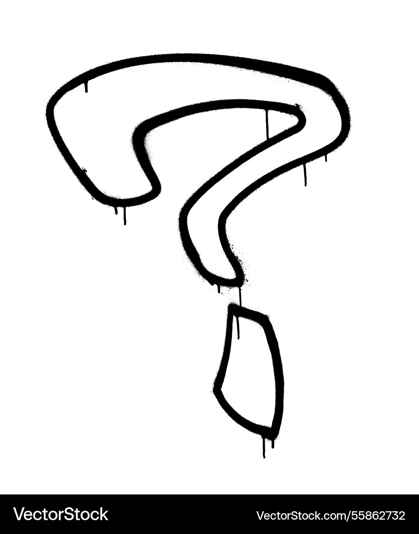 Sprayed question mark with overspray in black over