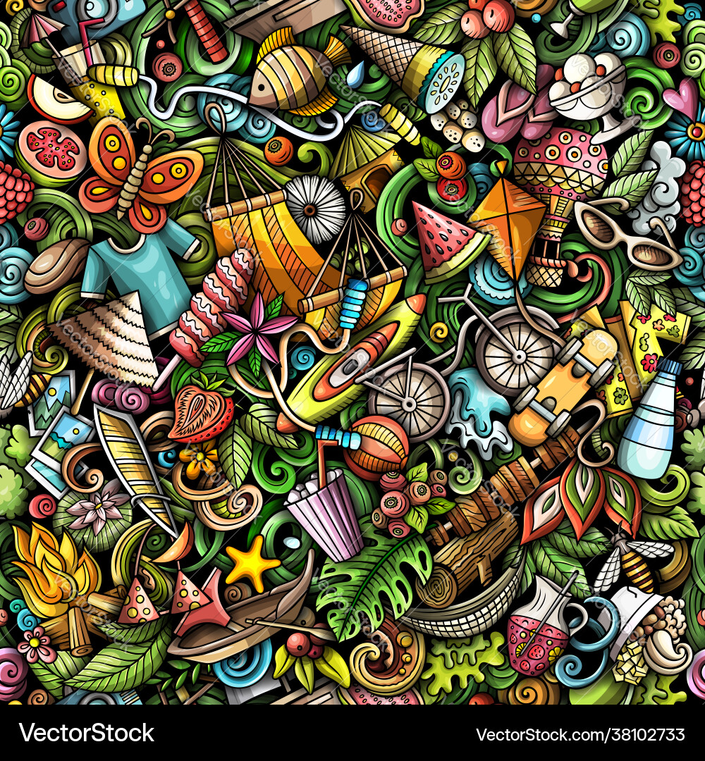 Cartoon doodles summer seamless pattern Royalty Free Vector