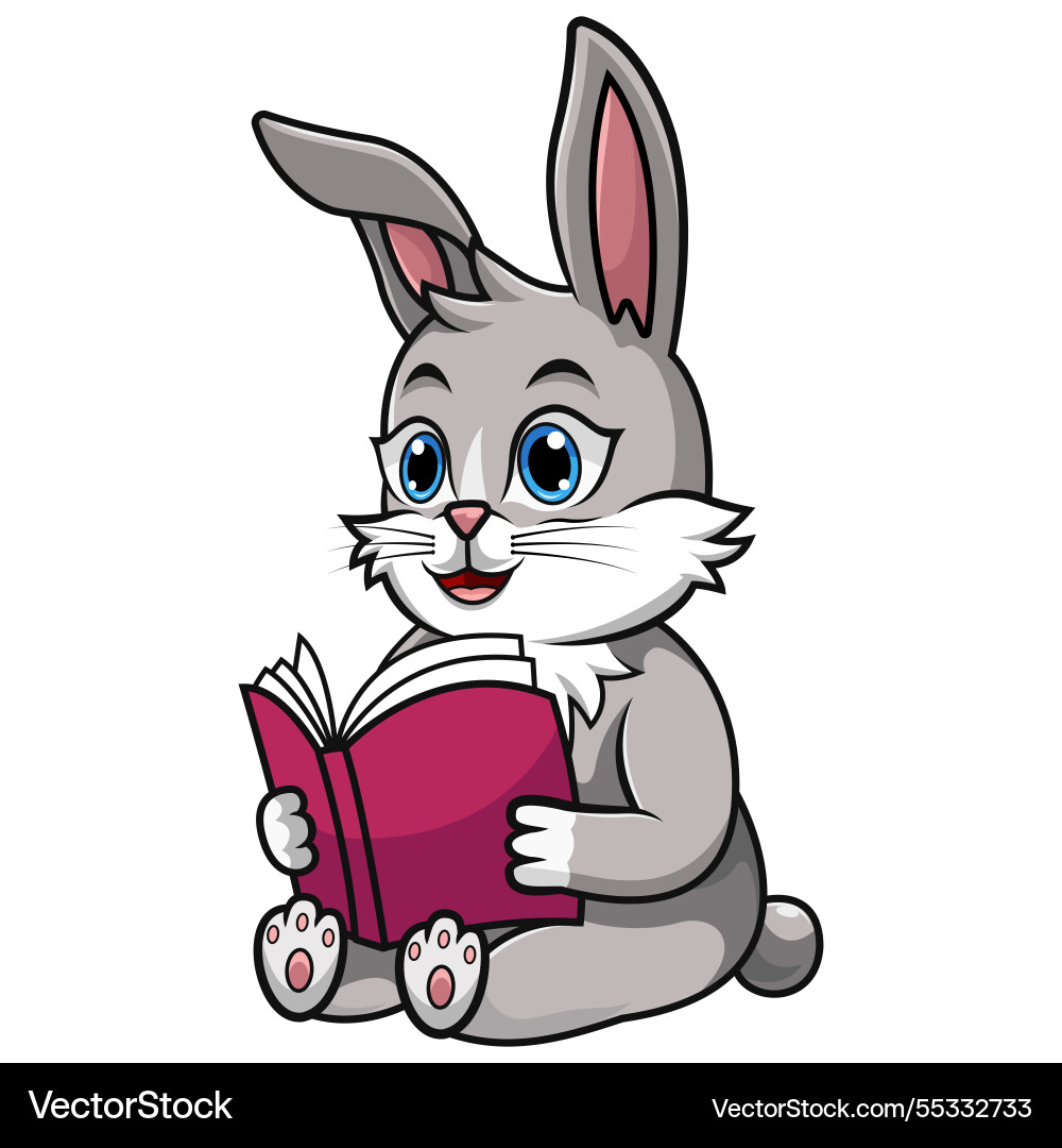 Cartoon rabbit reading a book Royalty Free Vector Image
