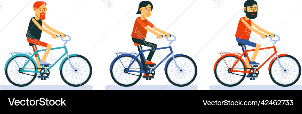 Cyclists on bicycles cartoon style Royalty Free Vector Image