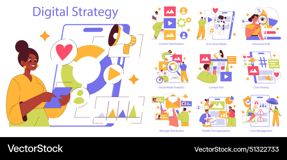 Digital strategy flat Royalty Free Vector Image