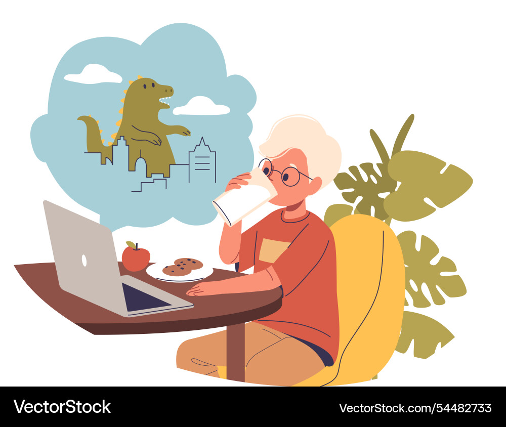 Little boy character watching cartoon online using