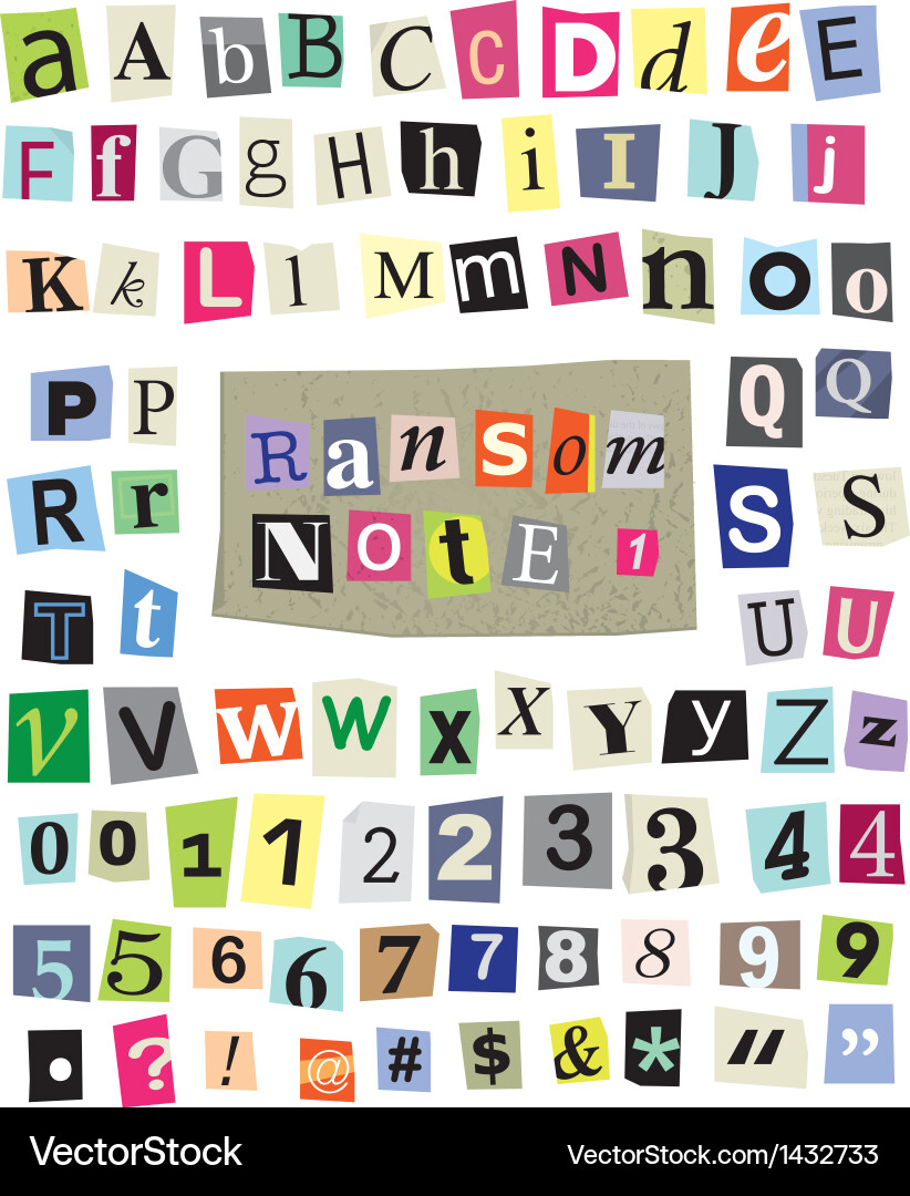 Ransom note 1- cut paper letters numbers Vector Image