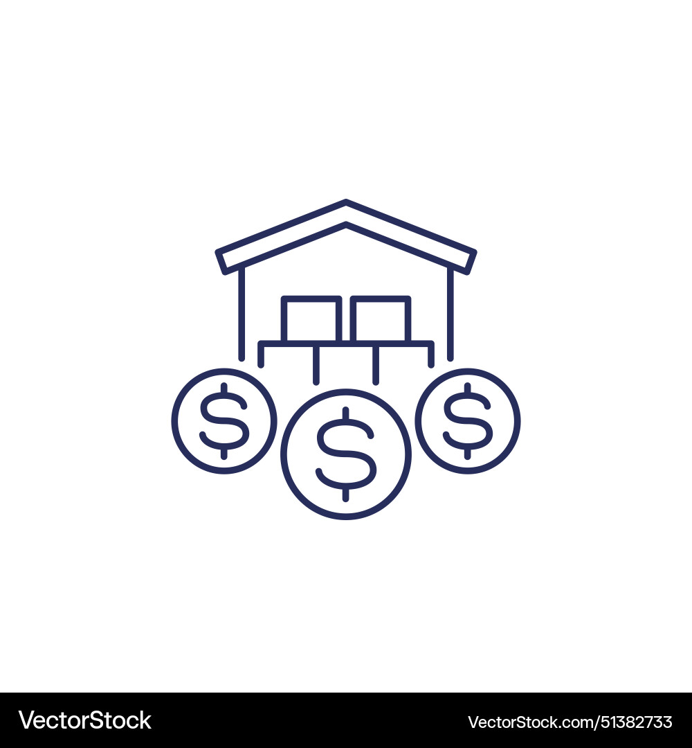 Storage costs icon with warehouse line Royalty Free Vector