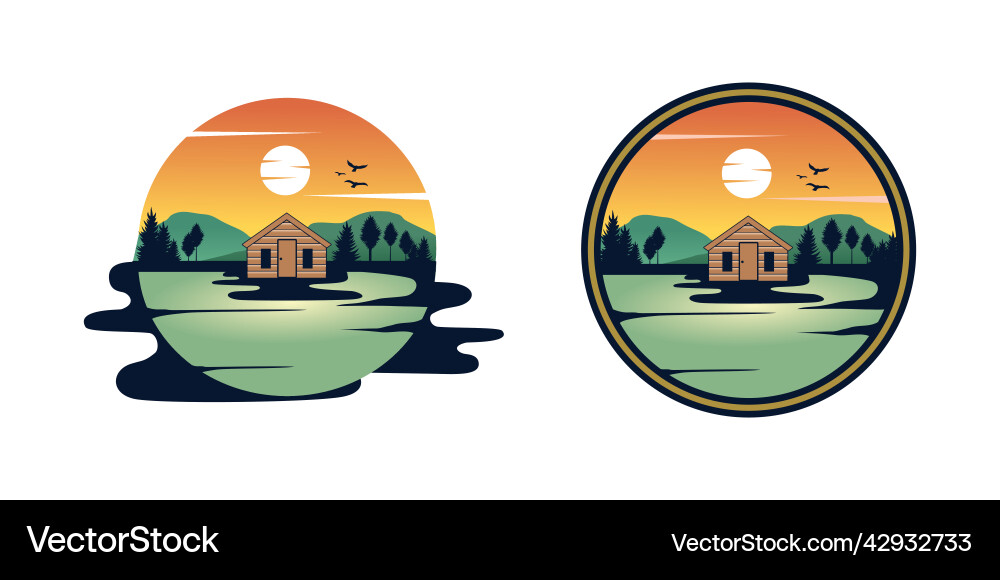Timber lodge lake design Royalty Free Vector Image