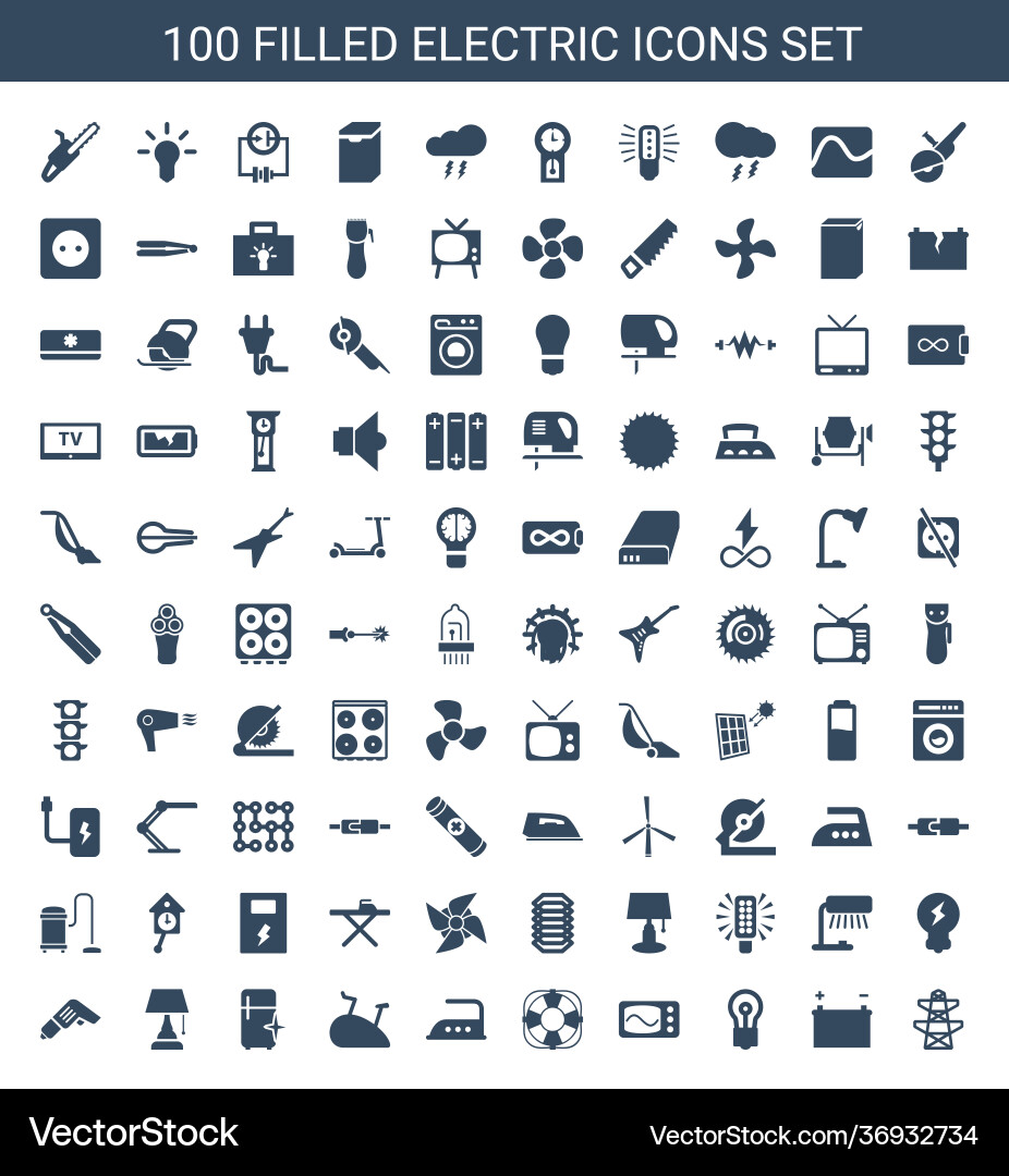 100 Electric Icons Set Royalty Free Vector Image