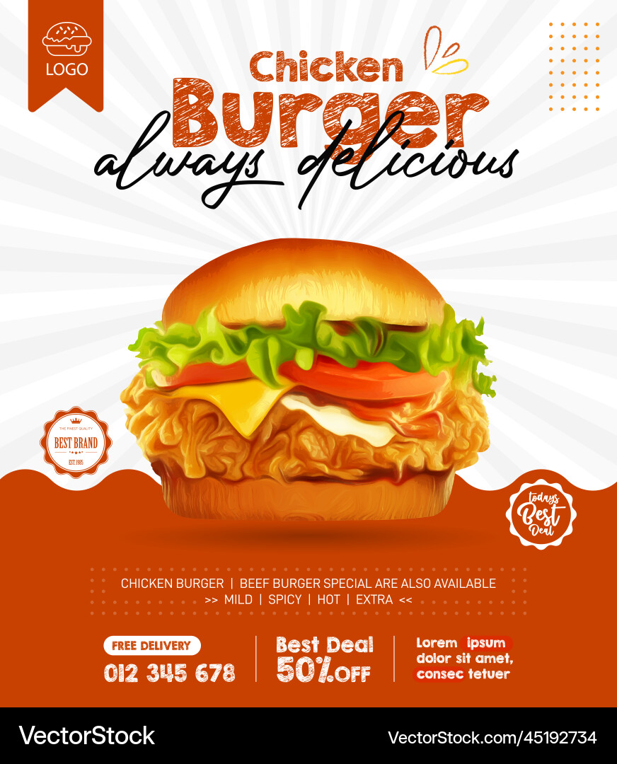 3D Fried Chicken Burger Ad Royalty Free Vector Image