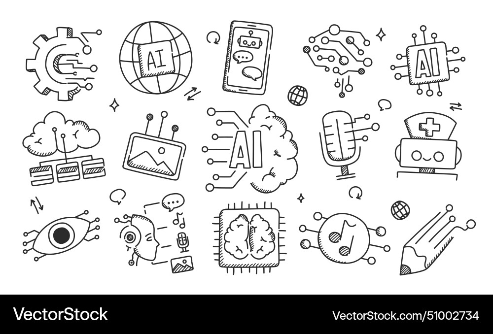 Generative artificial intelligence icon set Vector Image Generative artificial intelligence icon set Vector Image