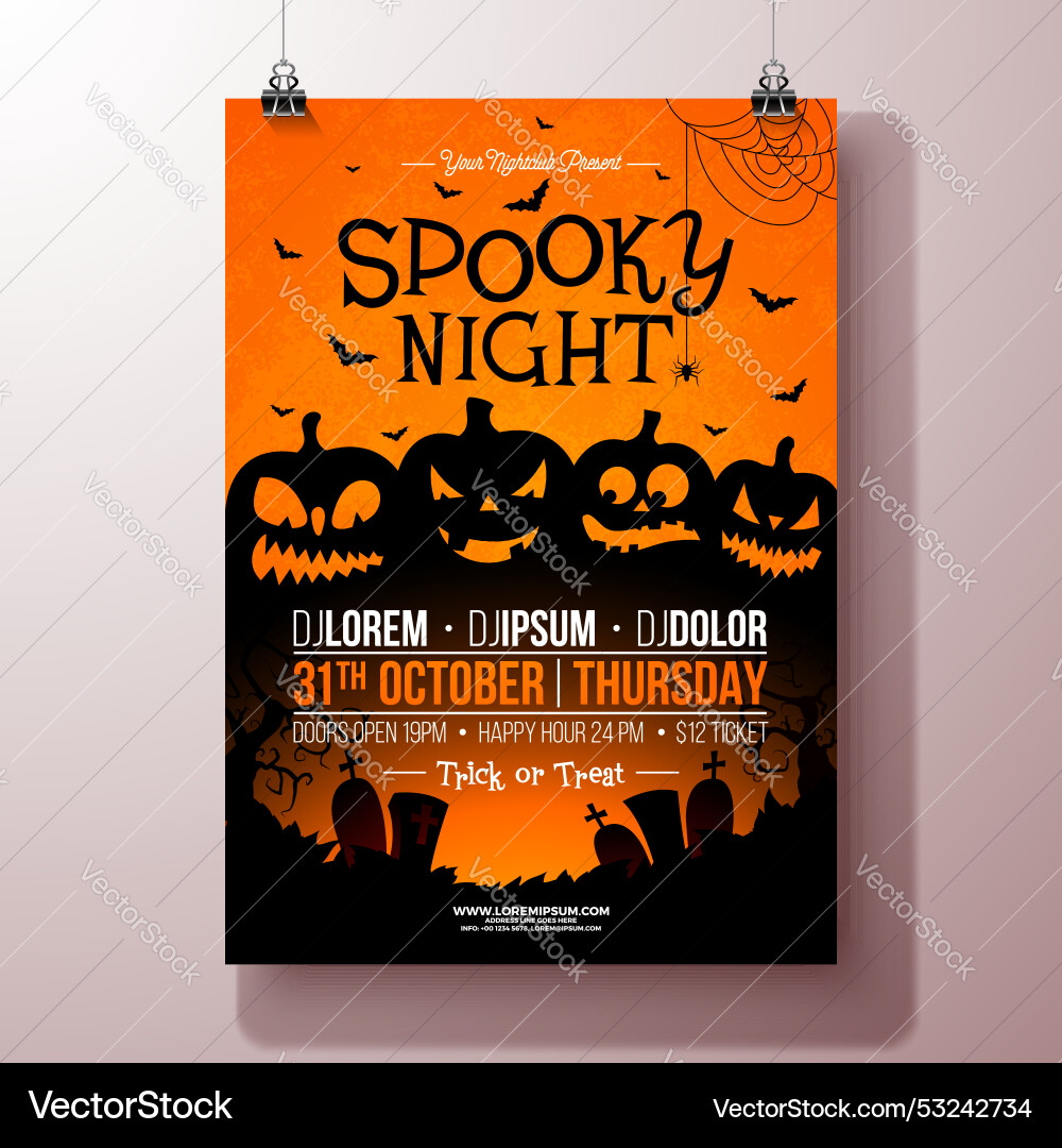 Halloween party flyer with scary Royalty Free Vector Image