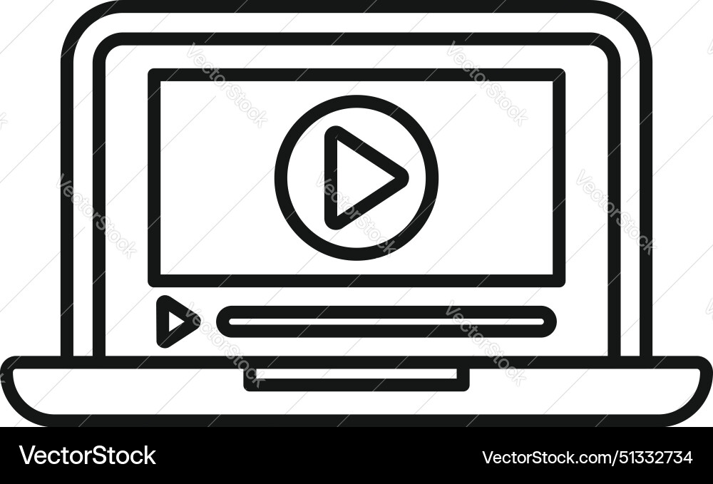 Line art icon a laptop with video Royalty Free Vector Image