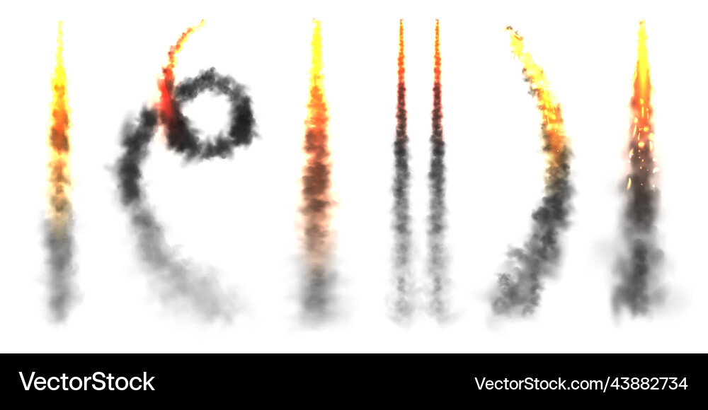Realistic black smoke with fire space rocket Vector Image