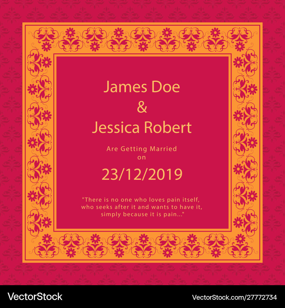 Royal wedding invitation card template Royalty Free Vector