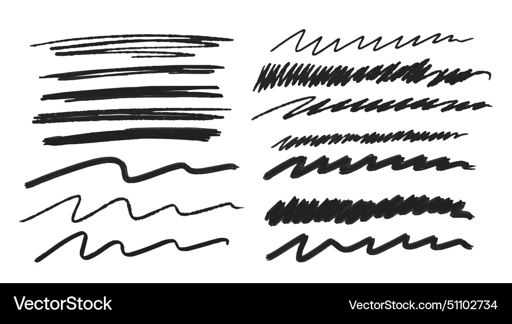 Set of strikethrough underlines brush stroke Vector Image