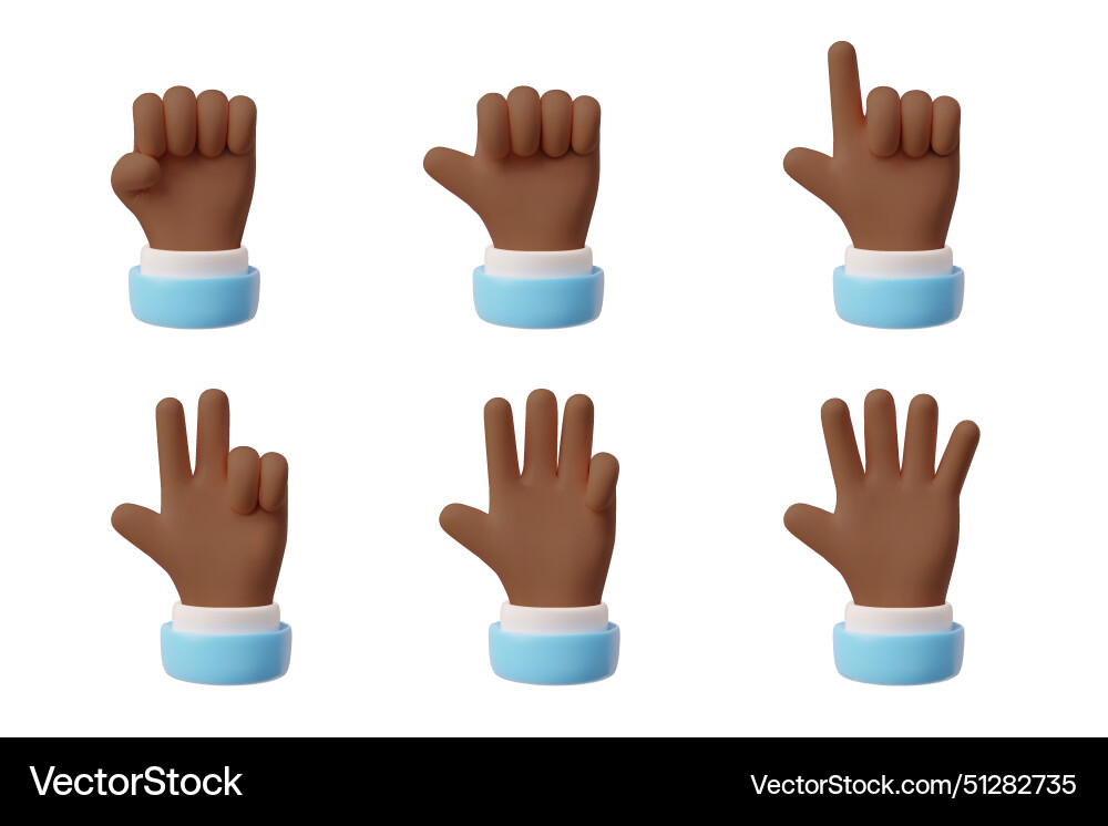 3d hand with blue sleeve shows fingers counting Vector Image