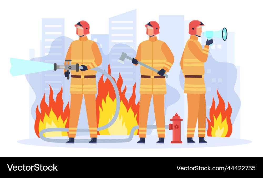 Flat firefighter department team group male Vector Image