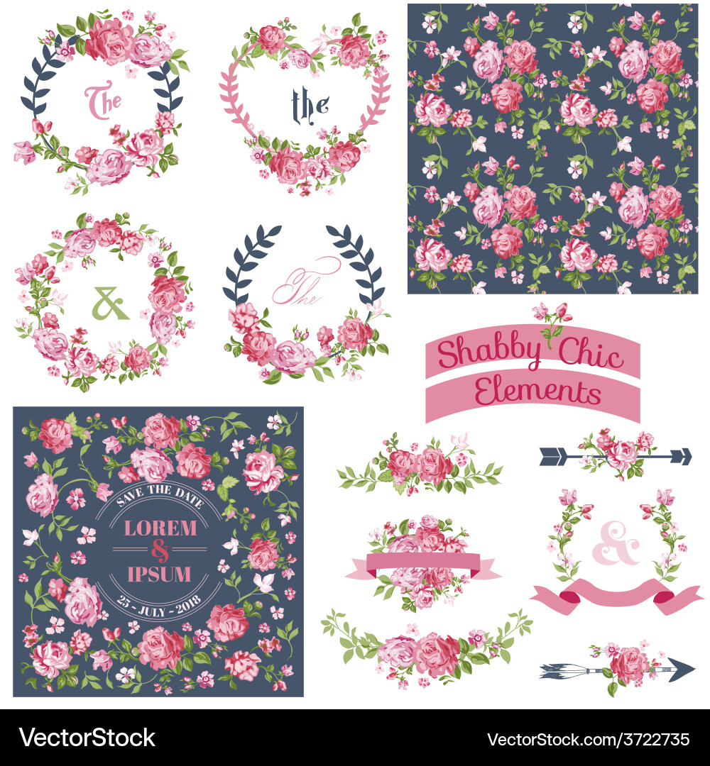 Floral Ribbon & Frame Set Royalty Free Vector Image