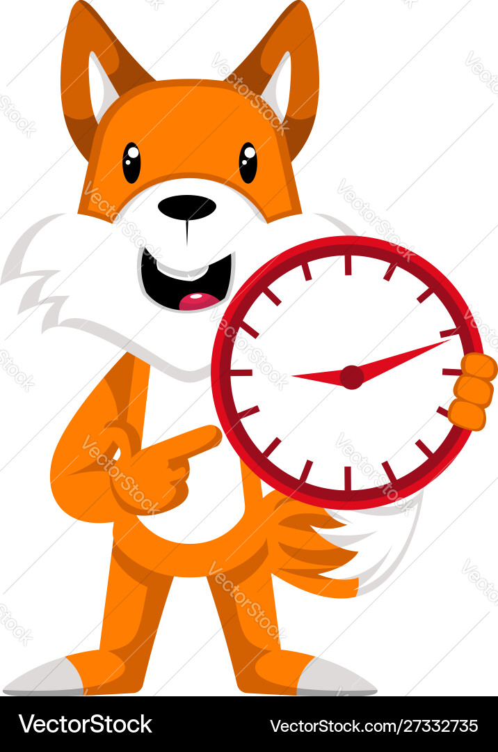 Fox with clock on white background Royalty Free Vector Image