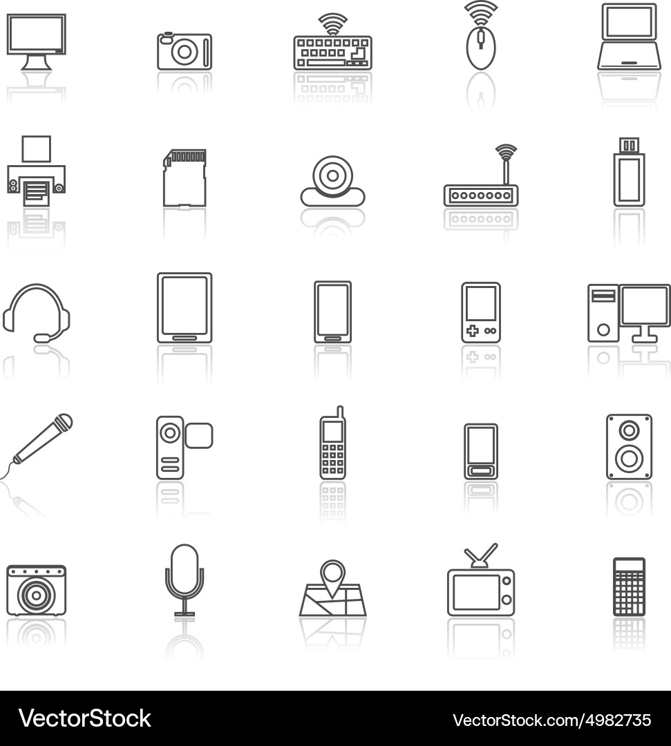 Gadget line icons with reflect on white Royalty Free Vector