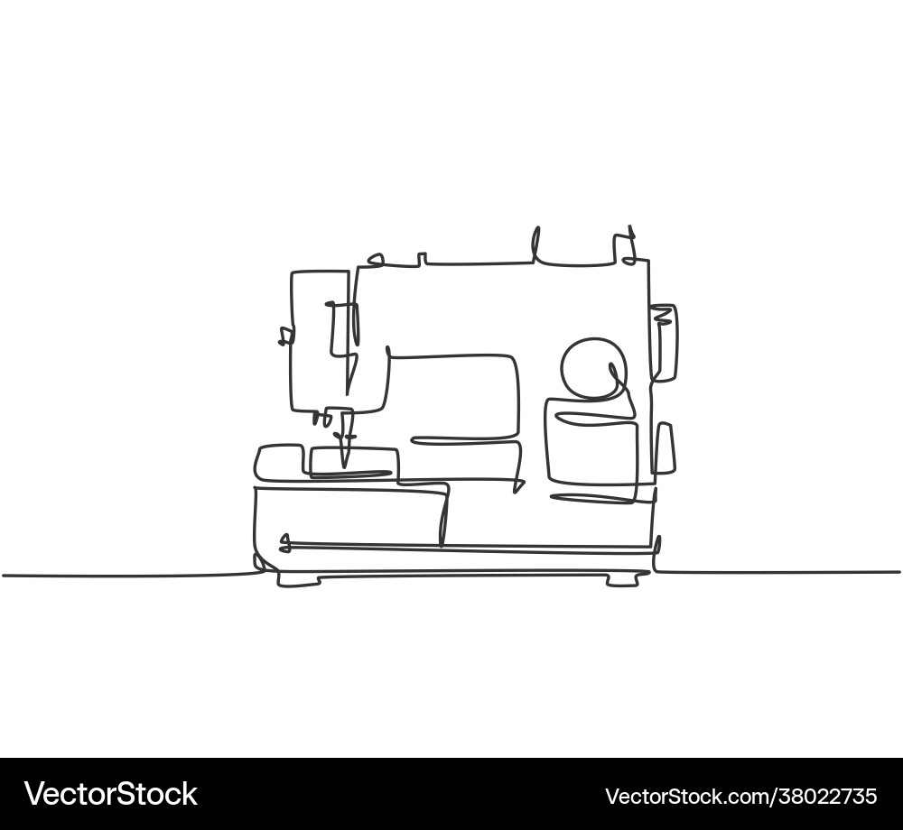 One single line drawing classic sewing machine Vector Image