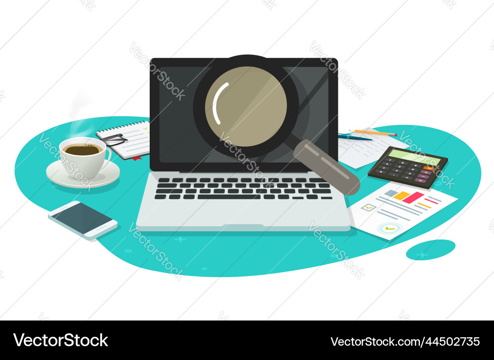 Research business online review via computer Vector Image
