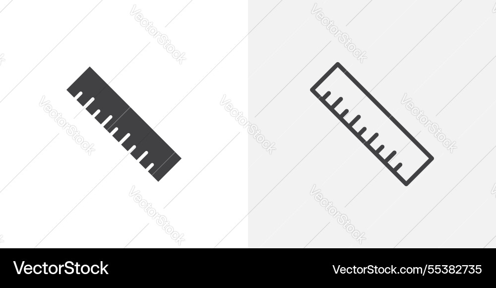 Ruler icons in black fill and liner versions Vector Image