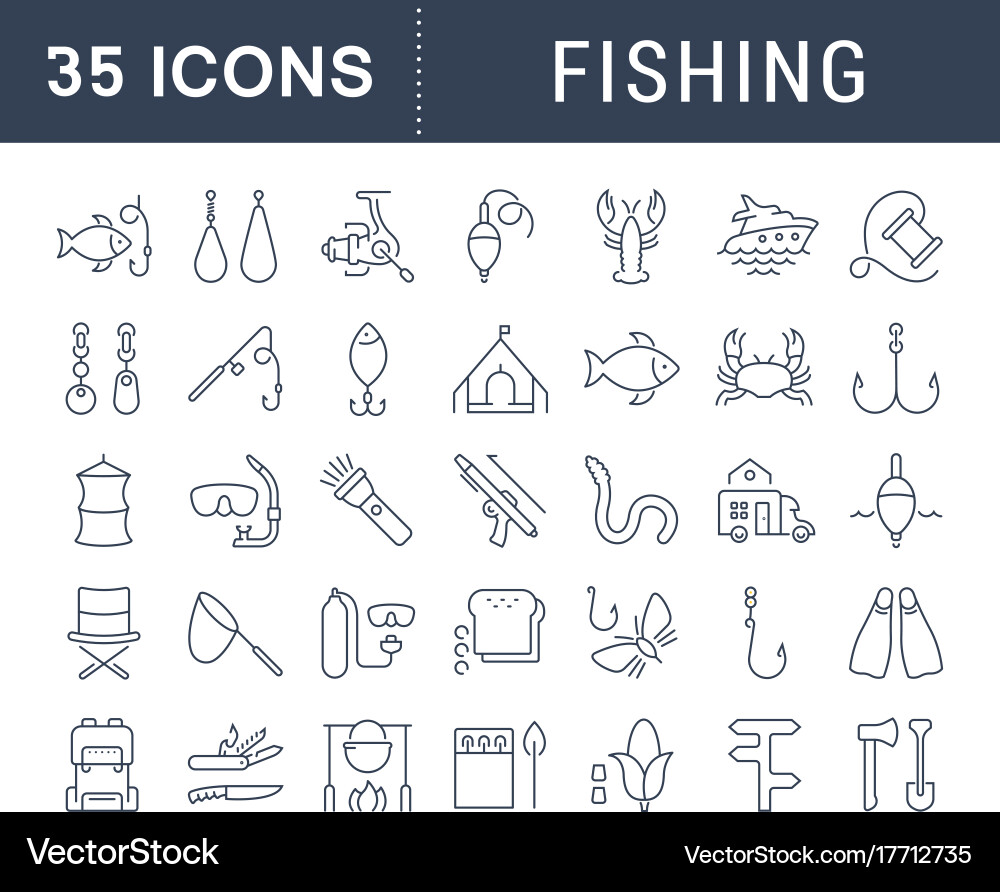Set flat line icons fishing Royalty Free Vector Image