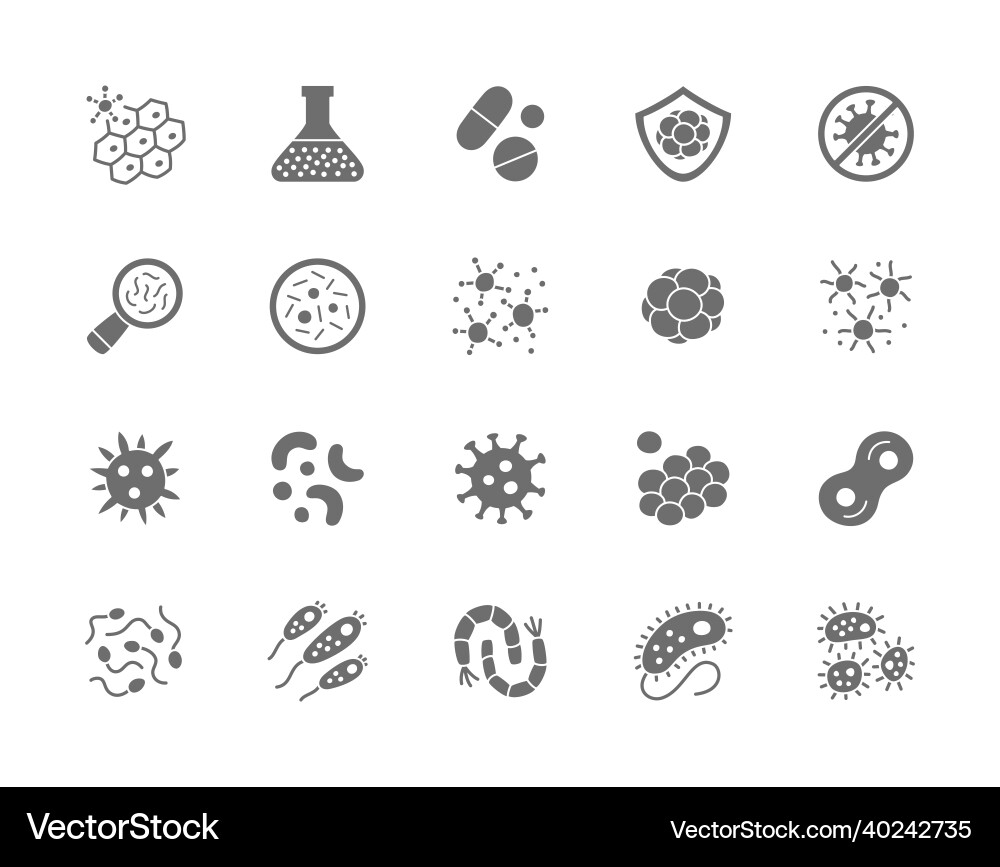 Set of bacteria grey icons microbe germ cell Vector Image