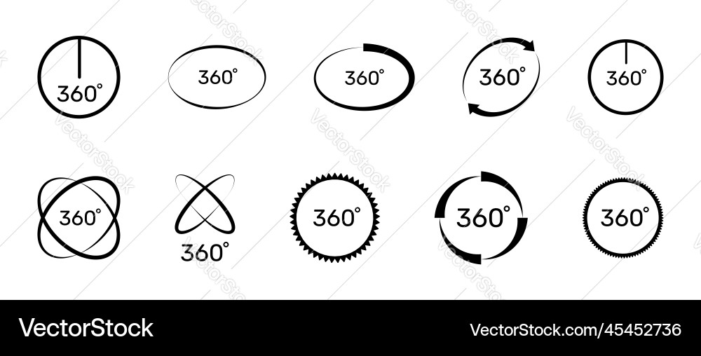 360 degree icon set symbol with arrow to indicate Vector Image