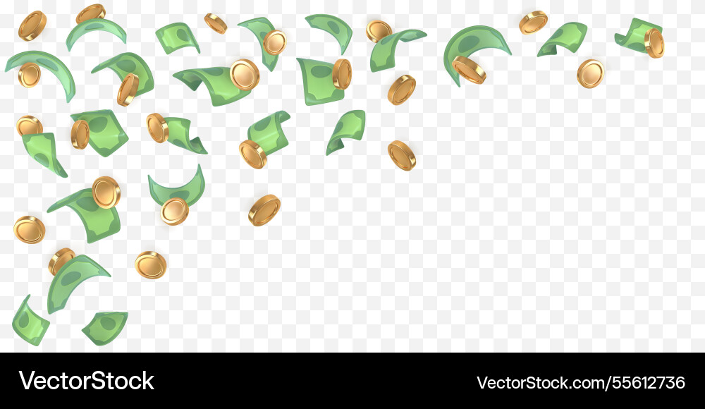 3d dollar notes and gold coins falling financial Vector Image