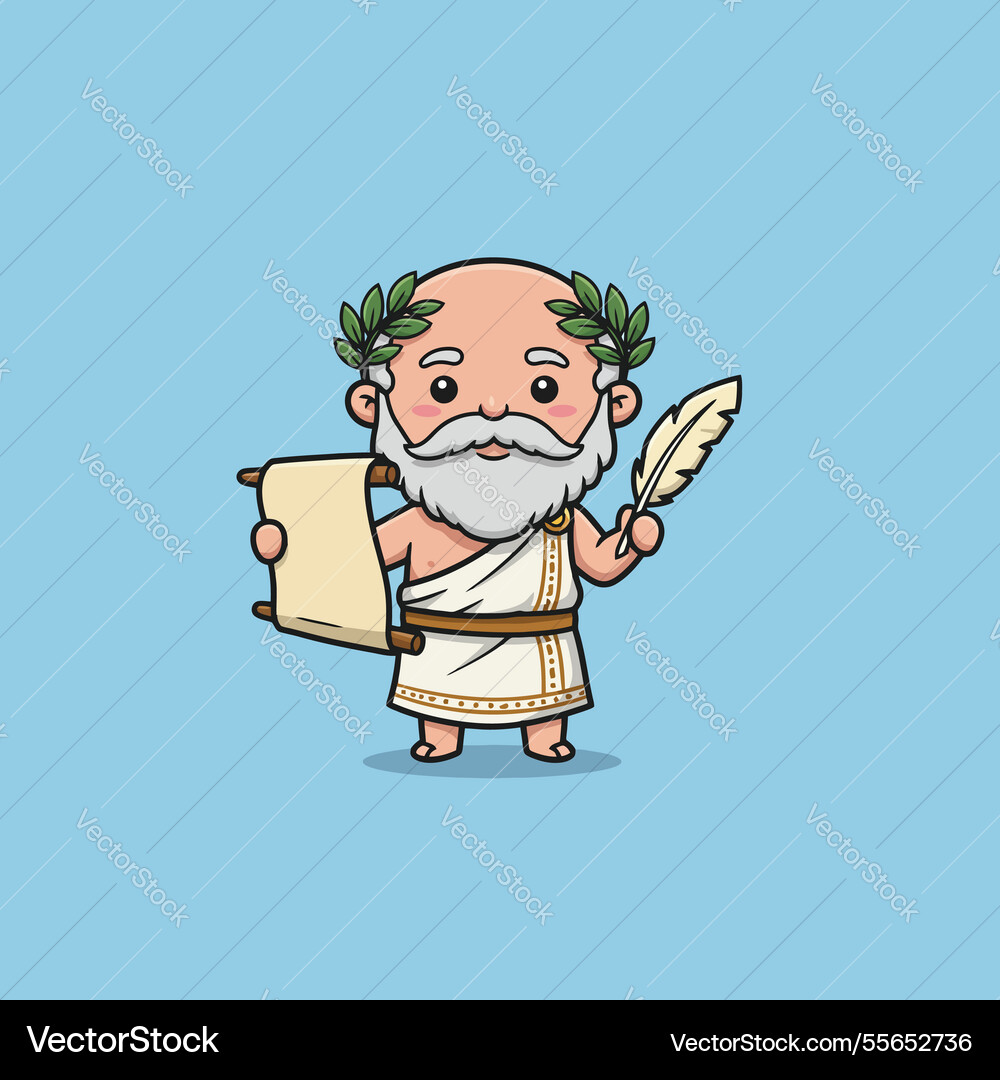 Cartoon figure holding scroll and quill Royalty Free Vector