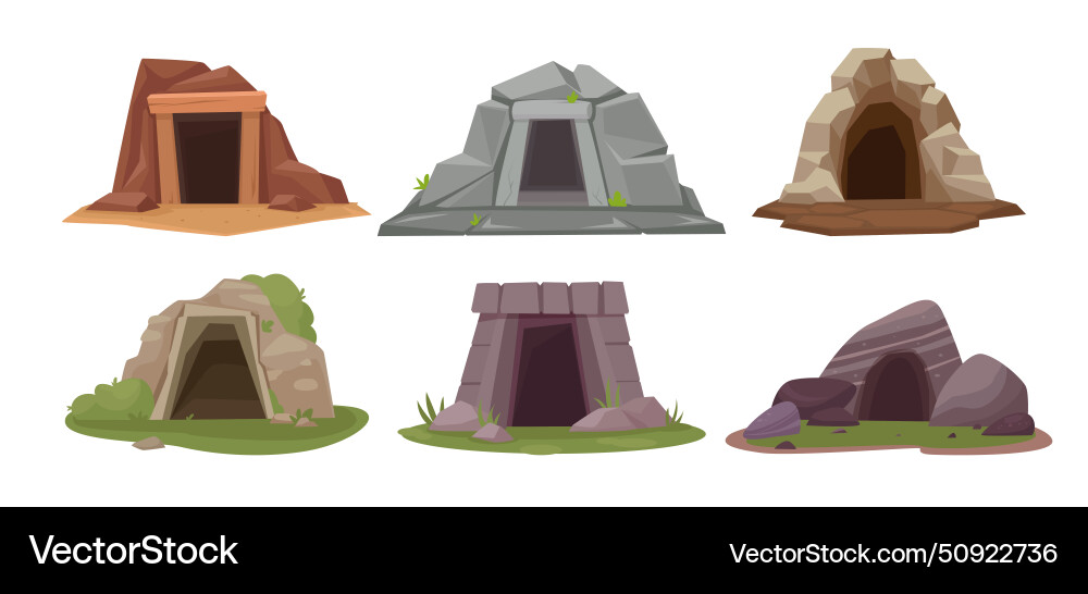 Cave openings cartoon minimlistic mine stone Vector Image