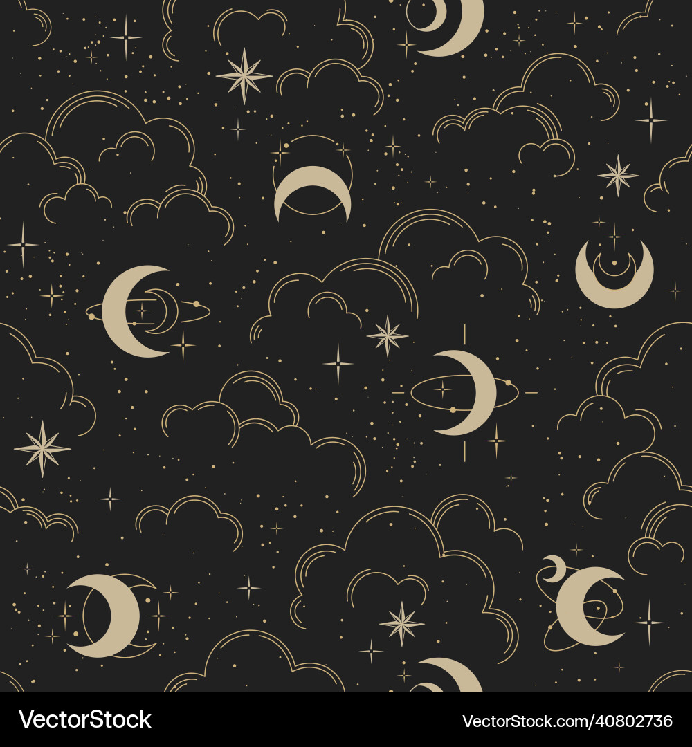 Celestial Moon & Stars Pattern Royalty Free Vector Image