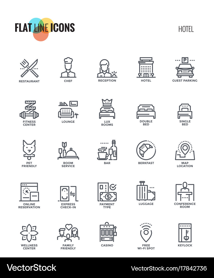 Hotel Line Icons - Service Set Royalty Free Vector Image