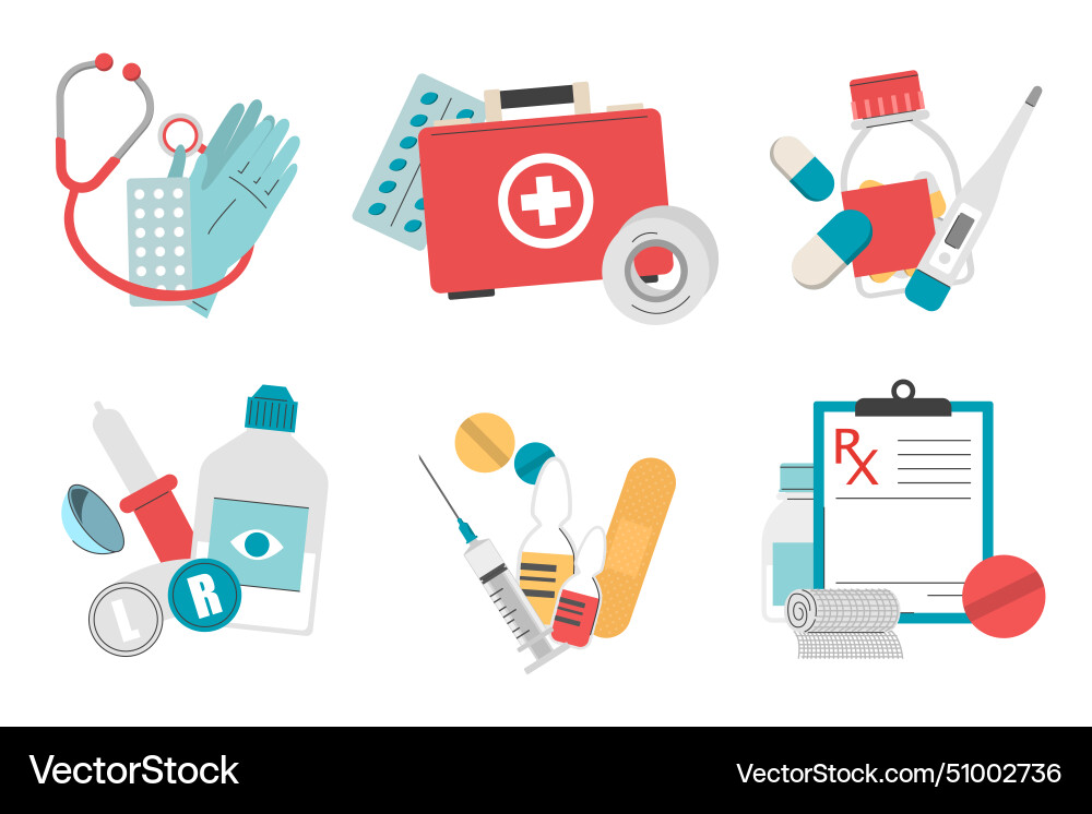 Medicine set isolated medical tools Royalty Free Vector